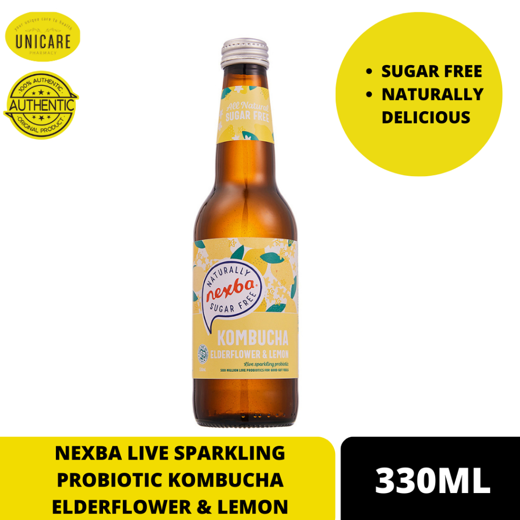 NEXBA LIVE SPARKLING PROBIOTIC KOMBUCHA ELDERFLOWER & LEMON 330ML ...