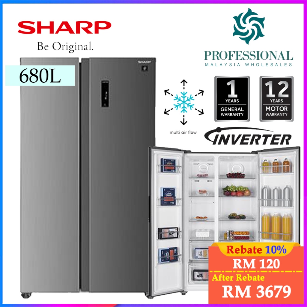Sharp 620L/ 680L Side By Side Refrigerator Inverter Plasmacluster ...