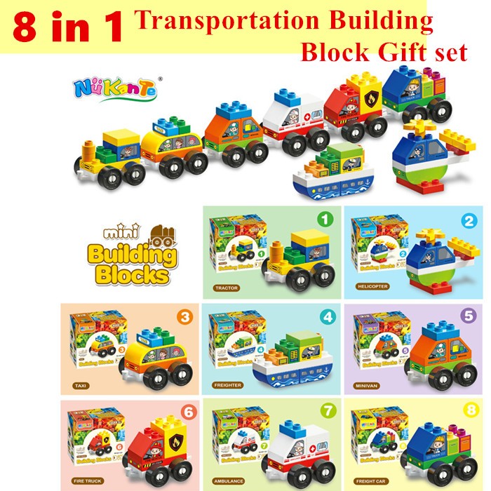 8 in 1 Blocks Building Block Vehicle Car Bus Fire Truck Ambulance Train ...
