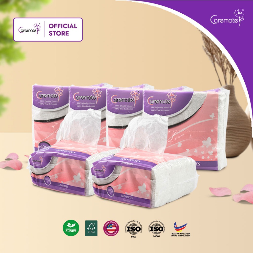Caremate Serviette / Napkin Tissue 6 Packets x 100GM | (LEBIH MENYERAP) Extra Absorbent Premium ...