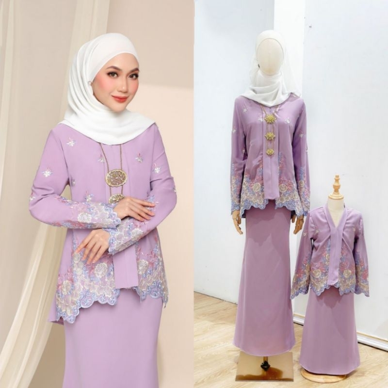 BAJU RAYA 2024 KEBAYA MODEN SULAM SEDONDON IBU ANAK BLACK NAVY LUE ...