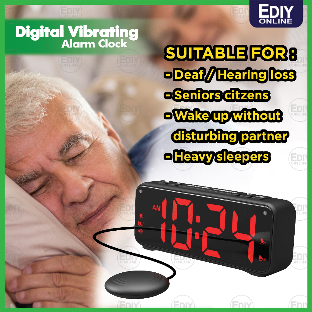 Vibration Digital LED Loud Alarm Clock Heavy Sleepers Adult Deaf ...