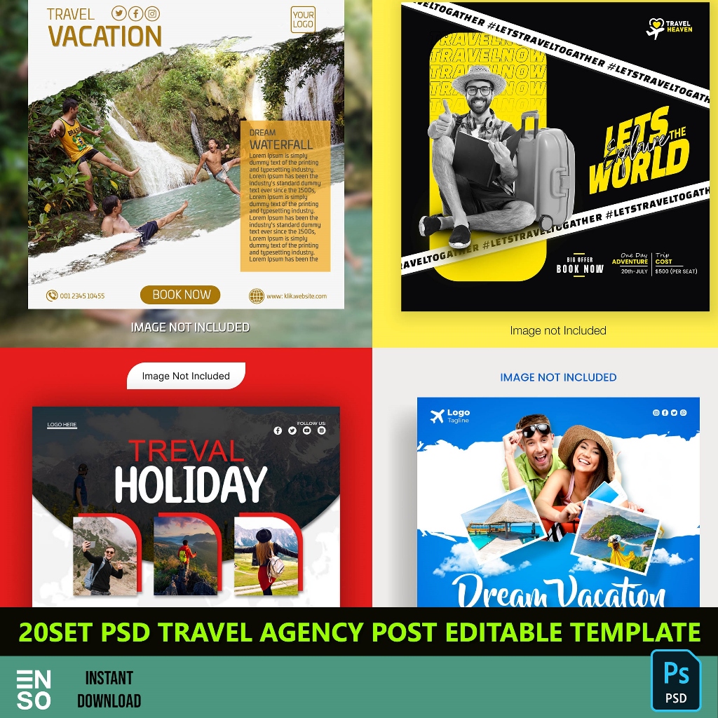 20-Set PSD Travel Agency Post Design Template | Editable Design Files ...