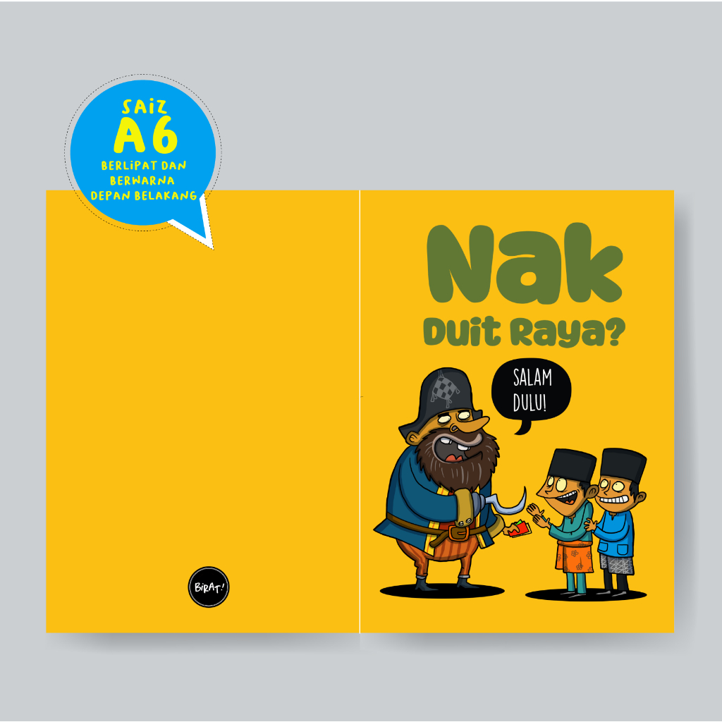 A6 Berlipat Dan Berwarna Kad Raya Komik Birat - Nak Duit Raya? Salam ...