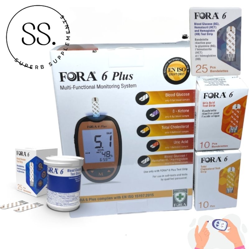 FORA 6 PLUS MULTI FUNCTIONAL MONITORING SYSTEM BLOOD GLUCOSE CHOLESTROL ...
