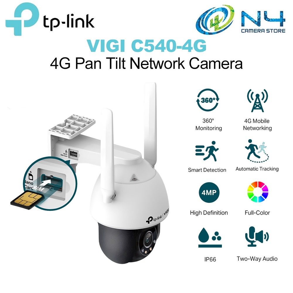 TP-Link VIGI C540-W C540 4G 4MP Outdoor CCTV Full Color Wireless Pan ...