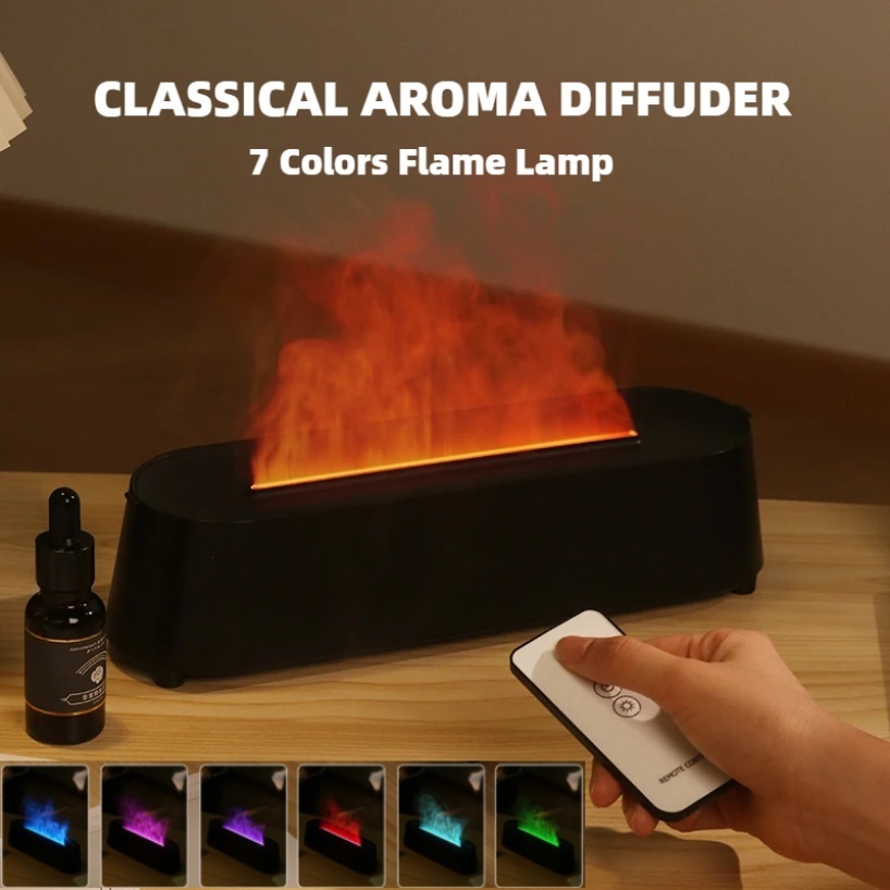 RGB Flame Aroma Diffuser Humidifier USB Desktop Simulation Light ...