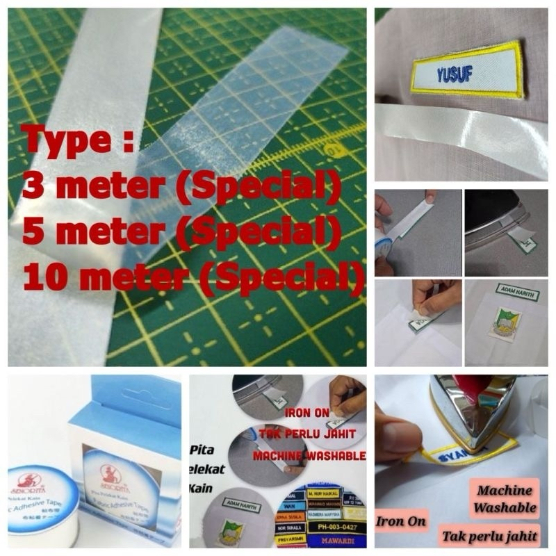 LENCANA SEKOLAH(meter)/ Pita Pelekat Kain / Fabric Adhensive Tape/iron ...