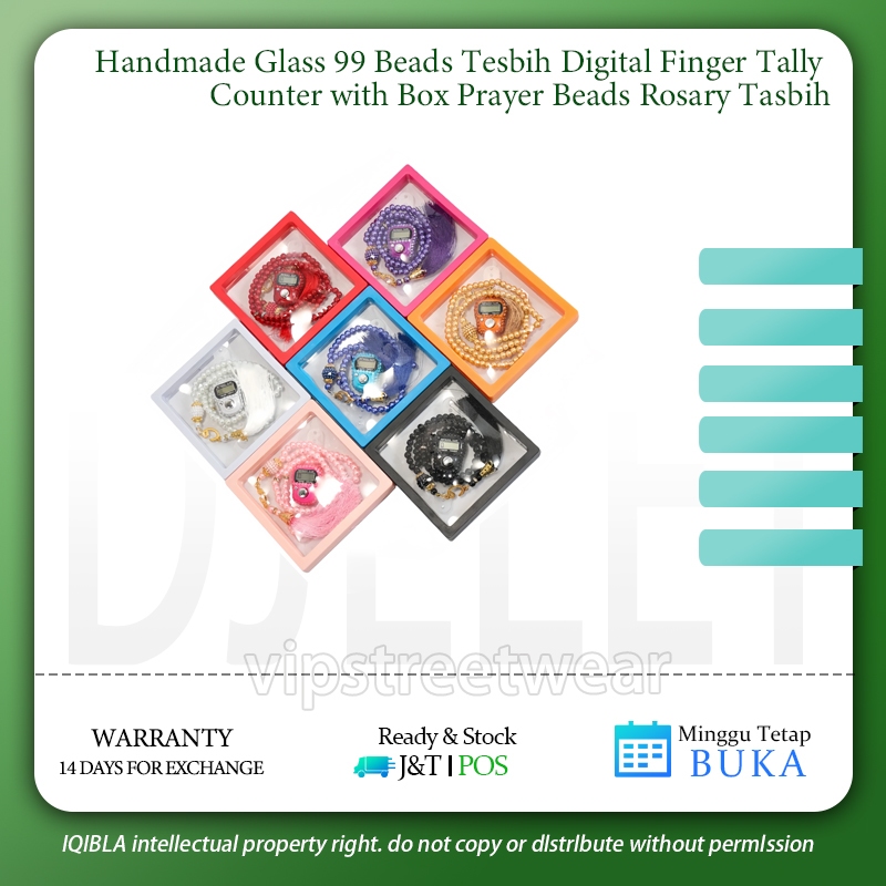 Handmade Glass 99 Beads Tesbih Digital Finger Tally Counter with Box ...