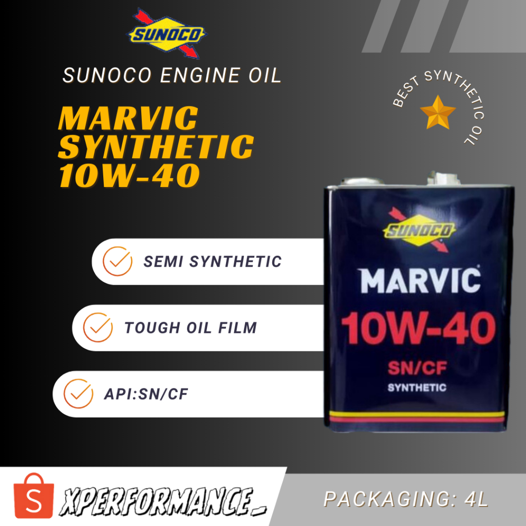 Sunoco Marvic 10W-40 Semi Synthetic 10W40 Engine Oil 4L API SN CF Minyak Hitam Enjin Kereta ...