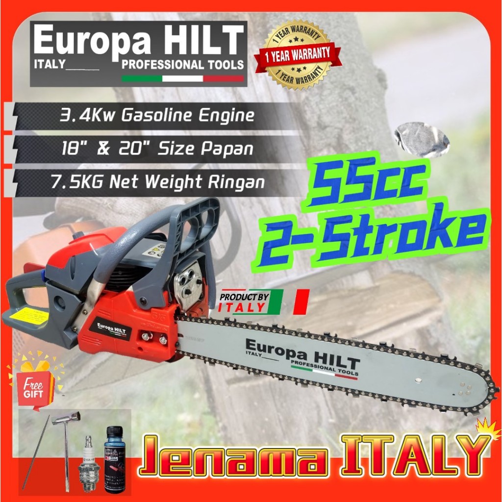 Europa HILT ITALY EX-6 PRO 55cc 18" 20" Heavy Duty 2-Stroke Chain Saw ...
