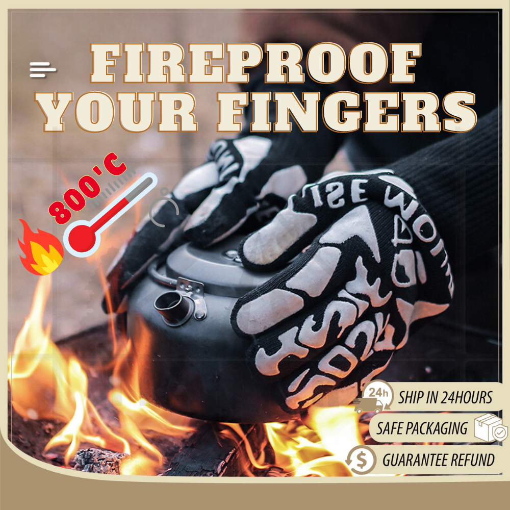 800°C Fireproof Hand Safety Glove Camp Fire Helper Bonfire Essential ...