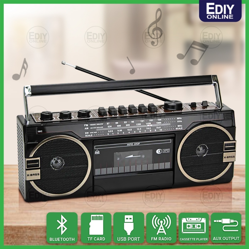 Old School Cassette Player + FM Radio + Bluetooth Speaker Tape Dual ...