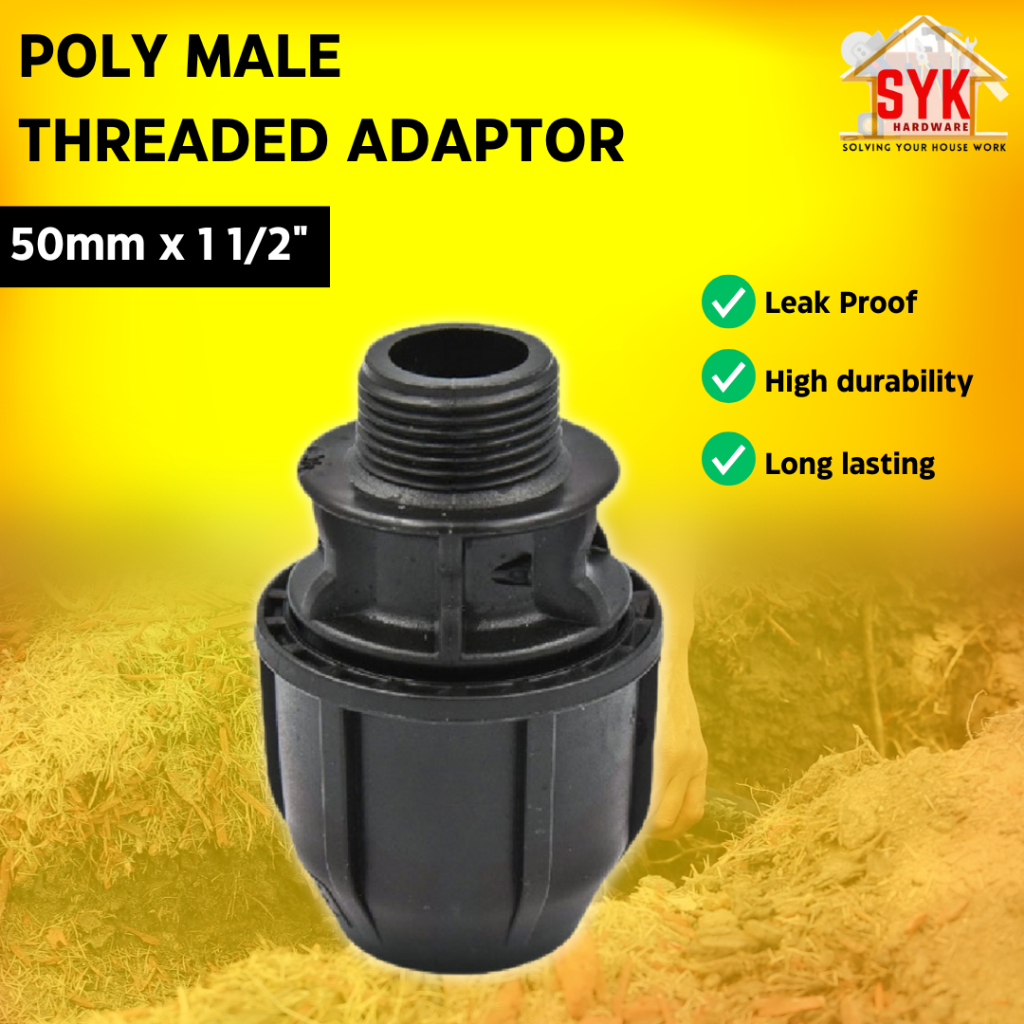 SYK Poly Male Threaded Adaptor 50mmx11/2 Inch Poly Pipe Connector Part ...