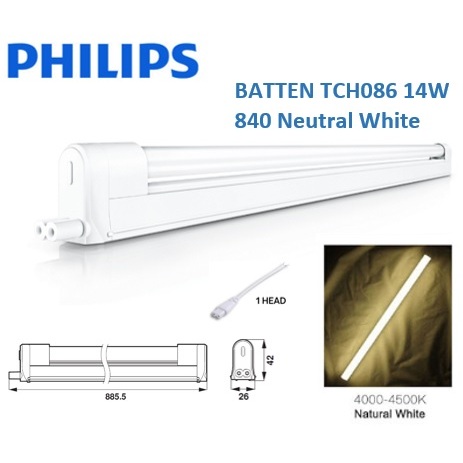 Philips TCH086 14W (2Ft) T5 Fluorescent Sim Batten Fitting, 3000K Warm ...