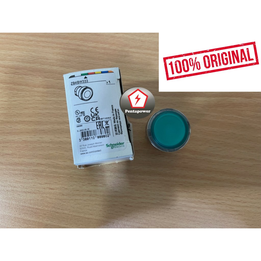 SCHNEIDER ZB4BW333 Head for illuminated push button, Harmony XB4, metal, green flush, 22mm ...