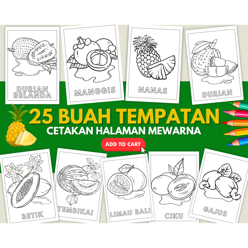 [PDF] 25 BUAH BUAHAN TEMPATAN BUKU MEWARNA, PRINTABLE TROPICAL FRUIT ...