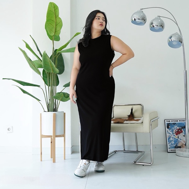 [PLUSSIZE] INNER DRESS KNIT MAXI STRETCHABLE RIB MATERIAL | Shopee Malaysia