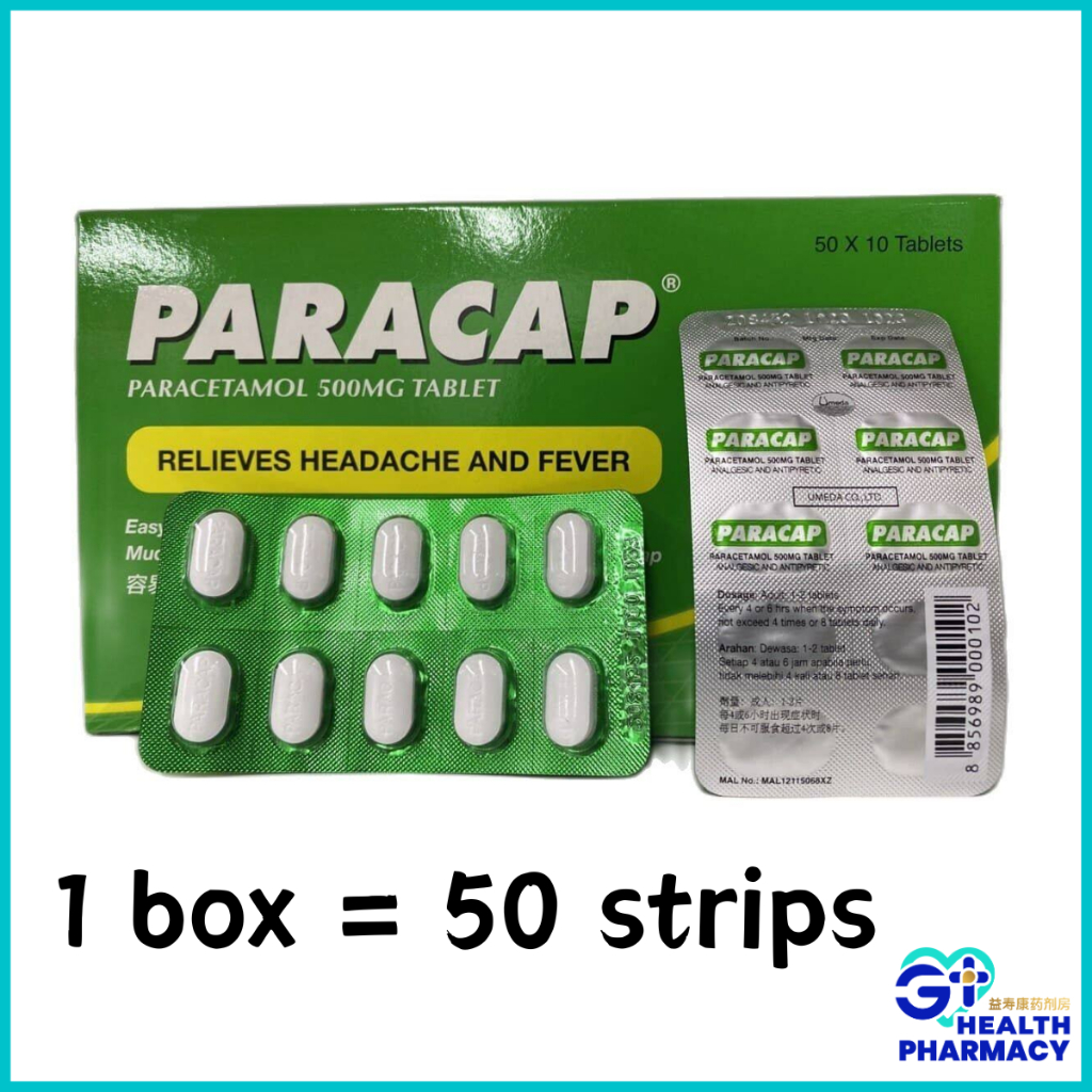 PARACAP 500MG TABLET (PARACETAMOL) 50*10'S Demam/Sakit Kepala (Exp 2026 ...