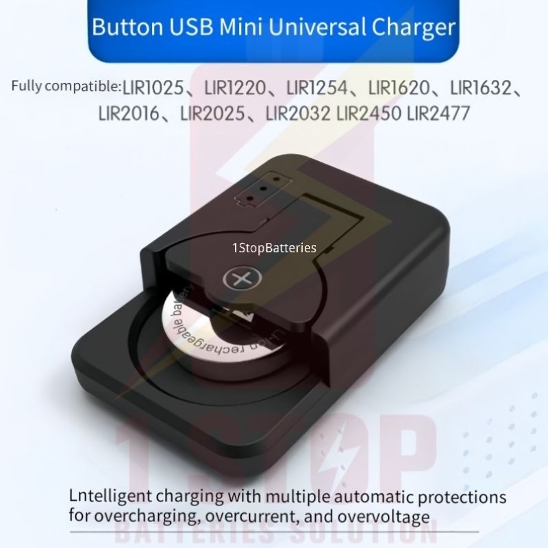 1 Slot Multifunction Button cell Battery Charger 3.6V, USB Interface ...