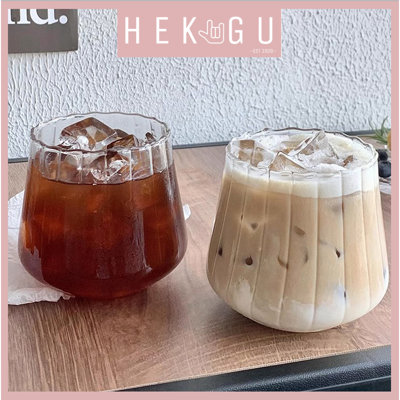 [READY STOCK] INS Striped Flower Bud Glass Cup, Heat Resistant Glass ...