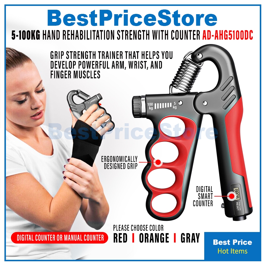 BPA 5-100kg Hand Grip Gripper Digital Counter Adjustable Arm Finger ...