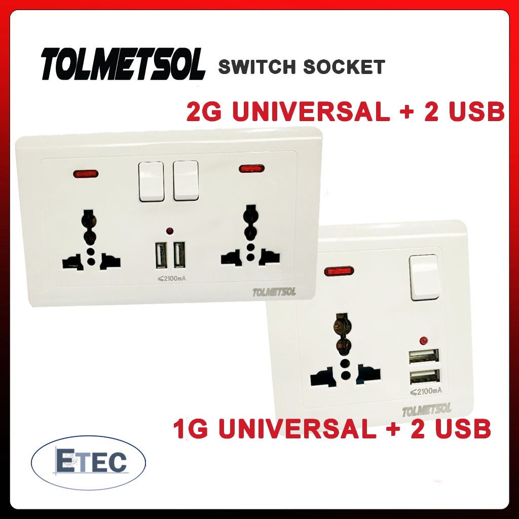 TOLMETSOL Universal Wall Socket with 2 USB Port USB Socket USB Plug ...