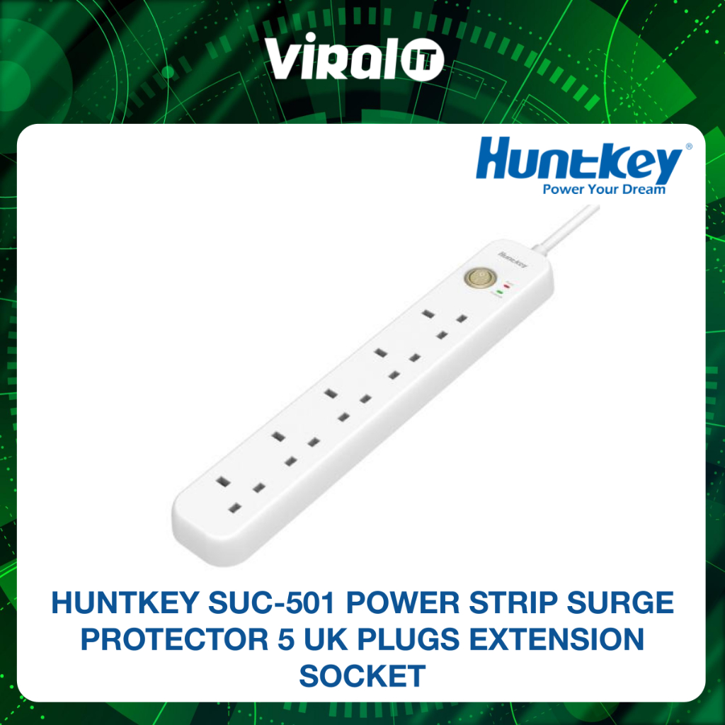 HUNTKEY SUC-501 POWER STRIP SURGE PROTECTOR 5 UK PLUGS EXTENSION SOCKET ...
