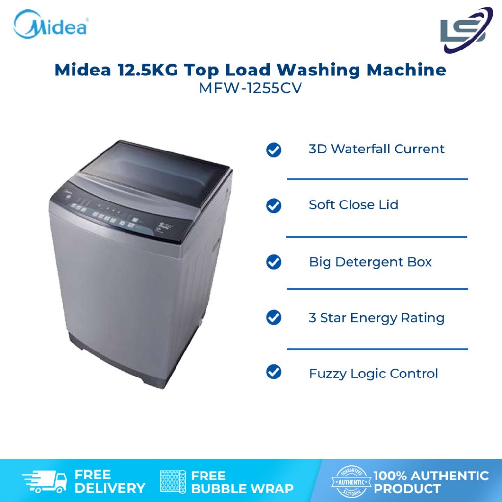 Midea 12.5KG Top Load Washing Machine MFW-1255CV | 3D Waterfall Current ...