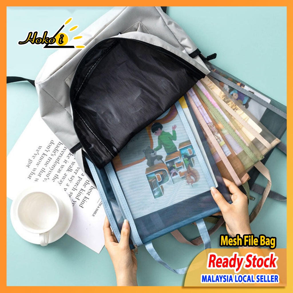Handheld A4 Double Layer Mesh File Bag Student Pen Bag Storage Bag ...