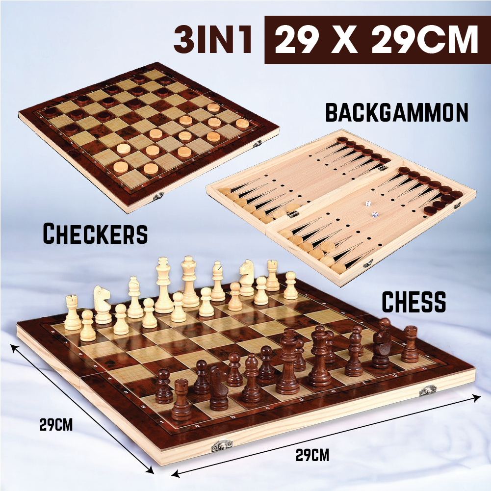 3 in 1 Chess Board Set Premium Wooden & Magnetic Folding Potable Chess ...