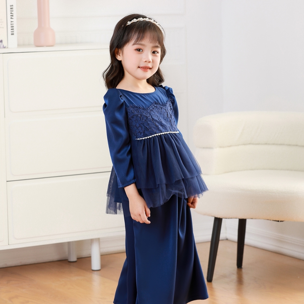 DARK NAVY BLUE PEPLUM KIDS GIRL ( Baju Kurung Peplum Raya 2024 Budak ...
