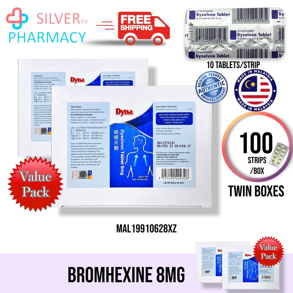 [Exp 02/2027] Dysolvon Bromhexine HCl 8mg Tablets 100 Strips [Single/Twin] | Shopee Malaysia