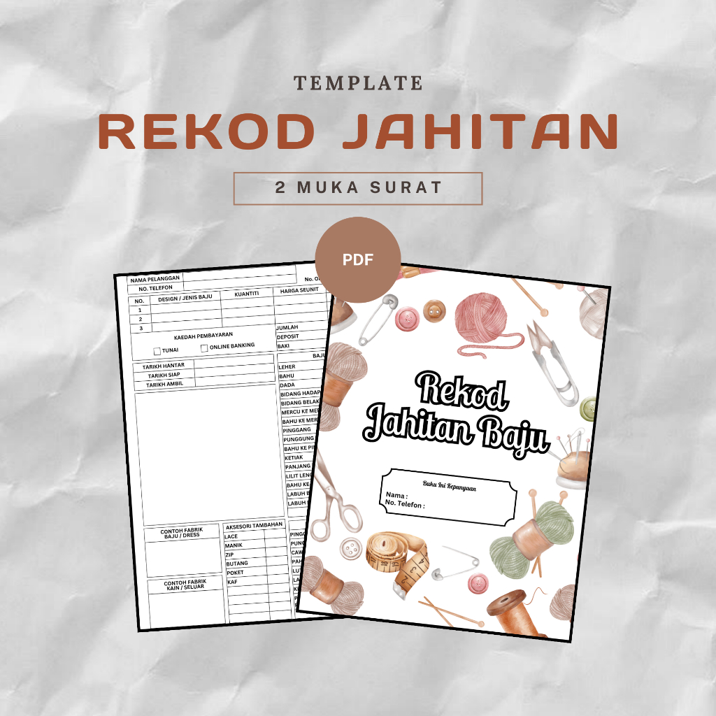 template rekod jahitan pelanggan 2 muka surat softcopy pdf boleh print ...