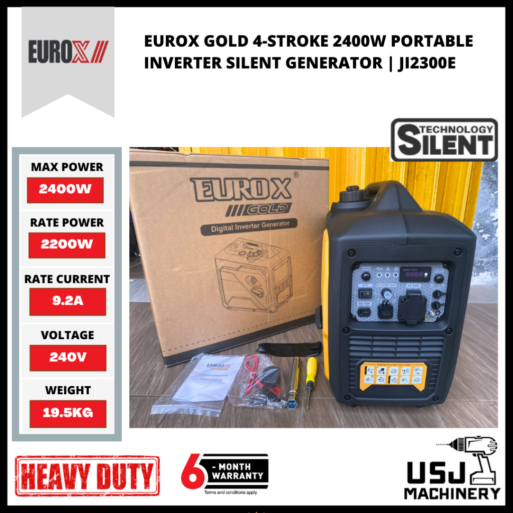 EUROX Gold 4-Stroke 2400W Portable Inverter Silent Generator JI2300E | 6 Months Local Warranty ...