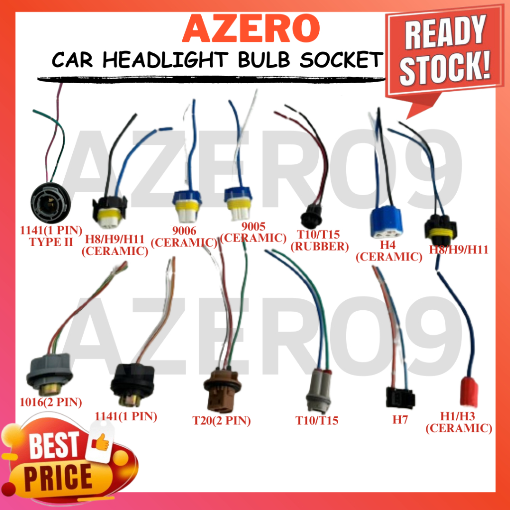 CAR HEADLIGHT BULB SOCKET FOR H7/H1/H3/H4/T10/T15/1016 2PIN/1141 1PIN ...