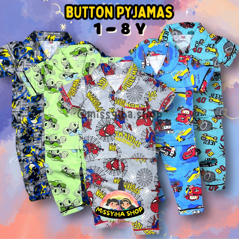 [C][PART 1/2] 1-8Y NF Kids Boy Button Pyjamas Set Baju Tidur Butang ...