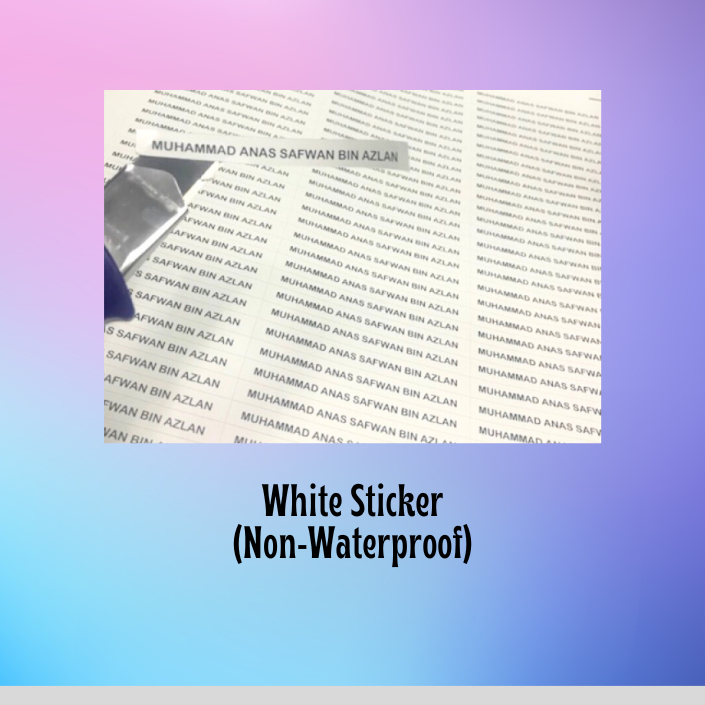 Sticker Nama 80pcs / Kalis air/ Sticker putih / Sticker transparent ...
