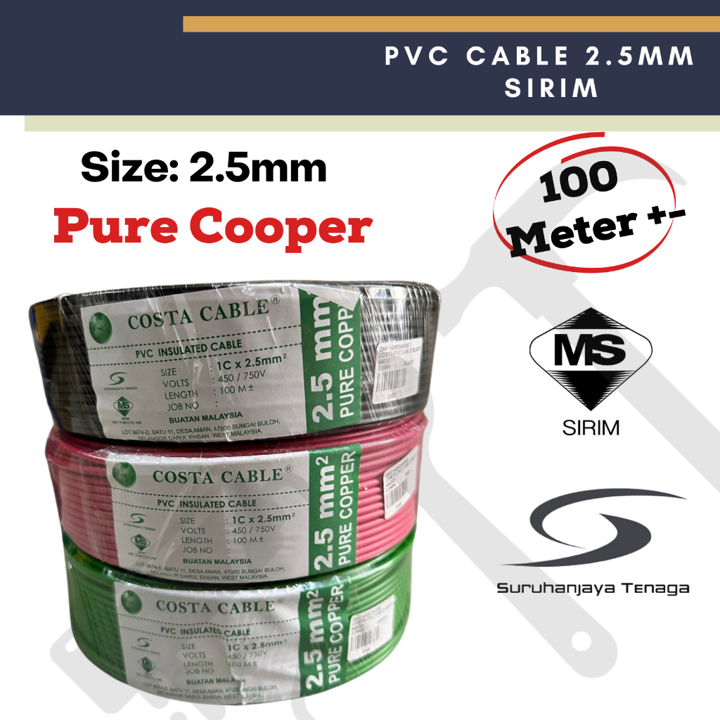 [100 METER] SIRIM 1.5MM 2.5MM 4MM PVC Cable PURE COOPER | Insulated ...