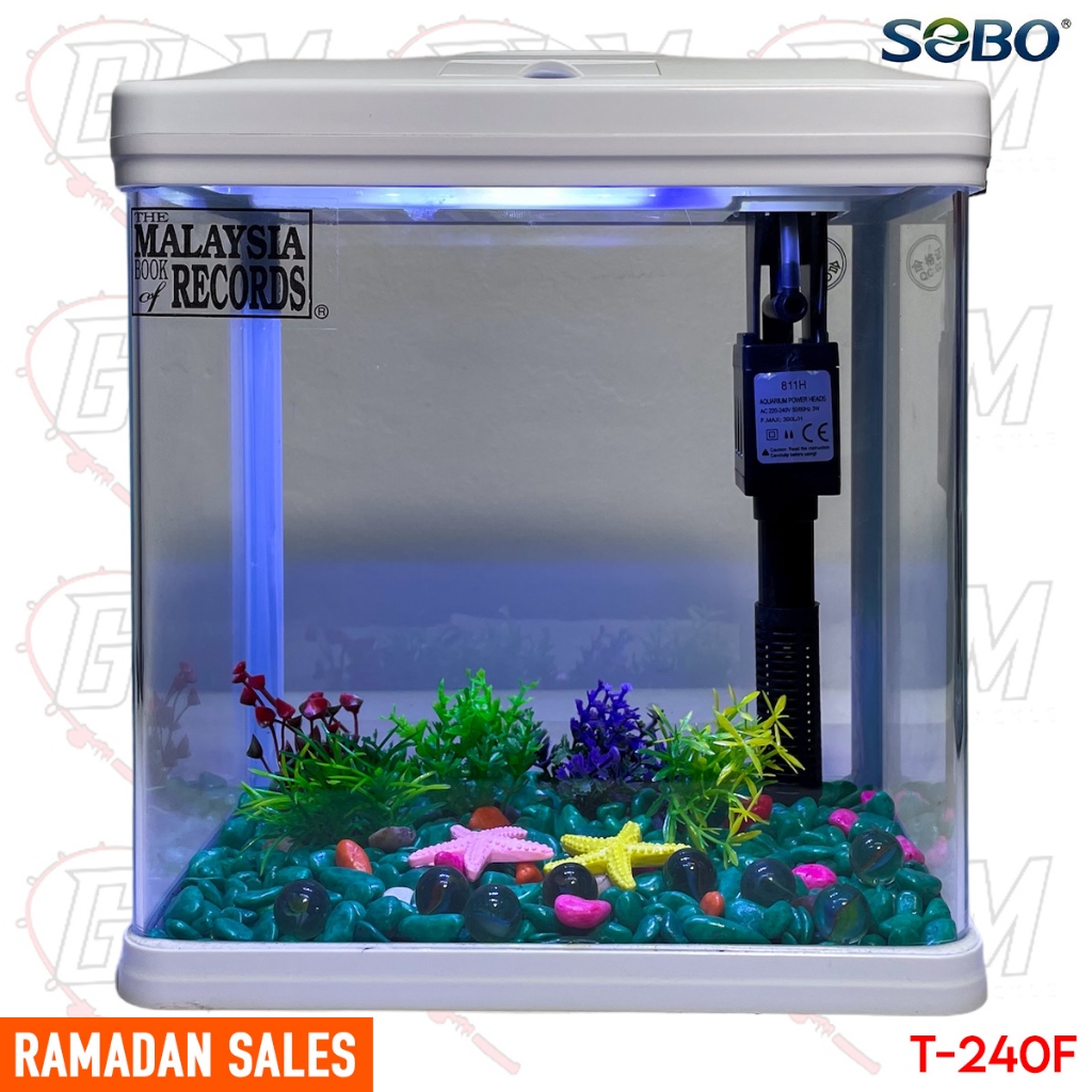 SOBO T-240F Mini Aquarium Fish Tank Set Lengkap (Pump, Filter, Led ...
