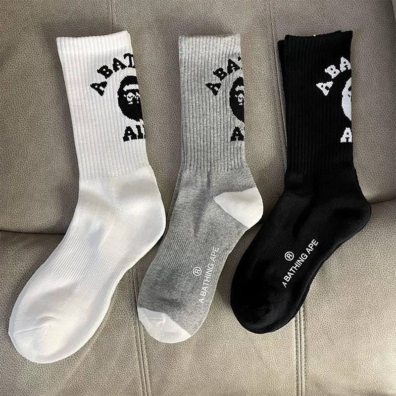 Bape Big Head logo Socks Stokin Mid Length Unisex Womens Mens | Shopee ...