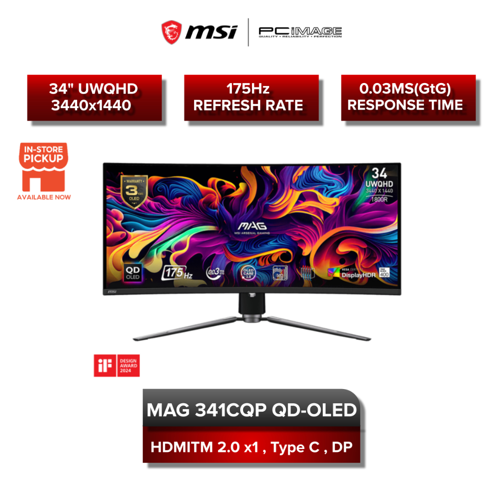 MSI MAG 341CQP QD-OLED CURVED GAMING MONITOR (QD-OLED 34"/3440 x 1440/0 ...