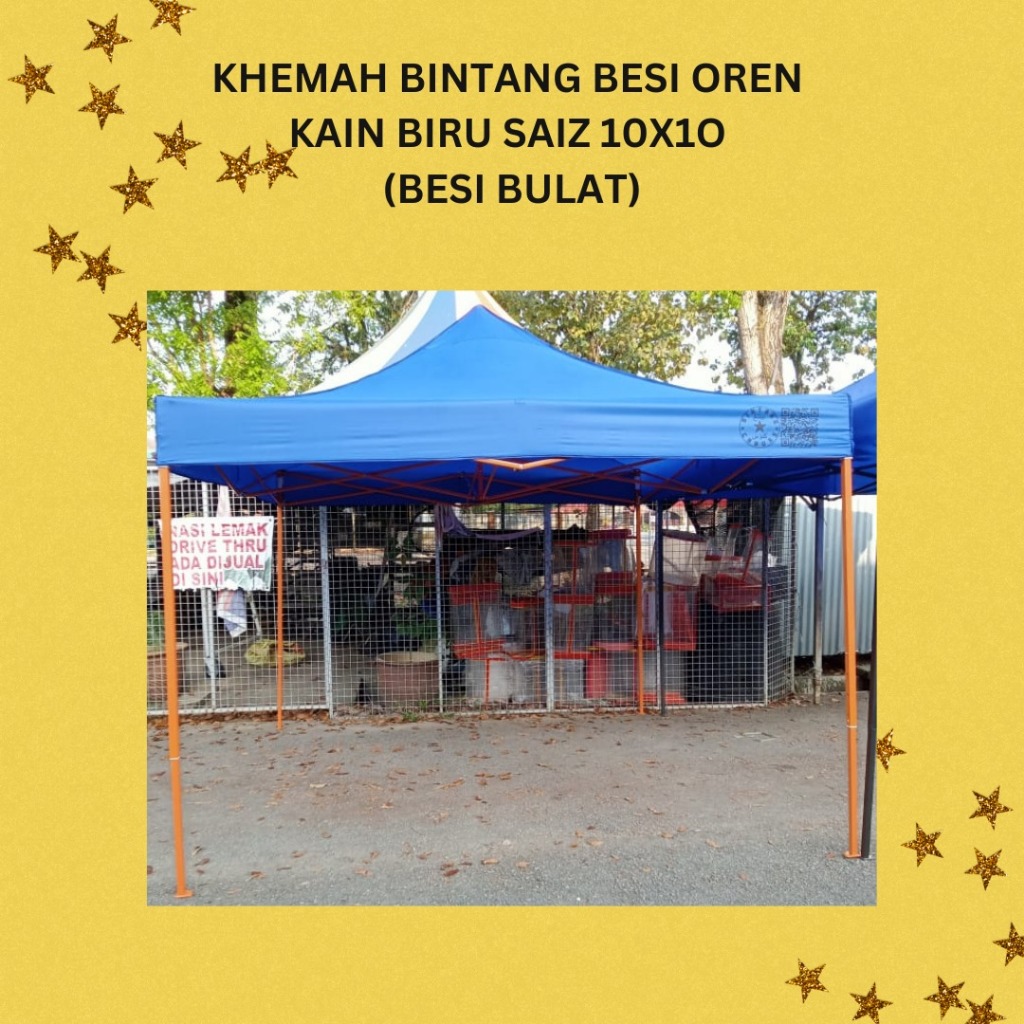 KHEMAH KAIN NYLON BIRU SAIZ 10FT X 10FT (3M X 3M) BESI OREN BULAT ...