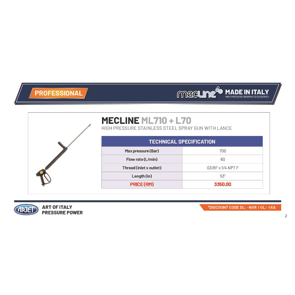 (ITALY MADE) MECLINE ML710 + L70 HIGH PRESSURE STAINLESS STEEL SPRAY ...