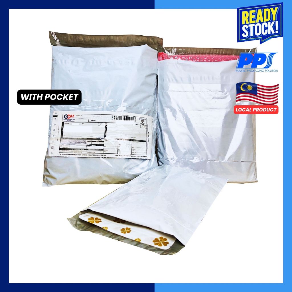 100pcs Courier bag with pocket design l PLASTIK POS ADA POKET Parcel ...