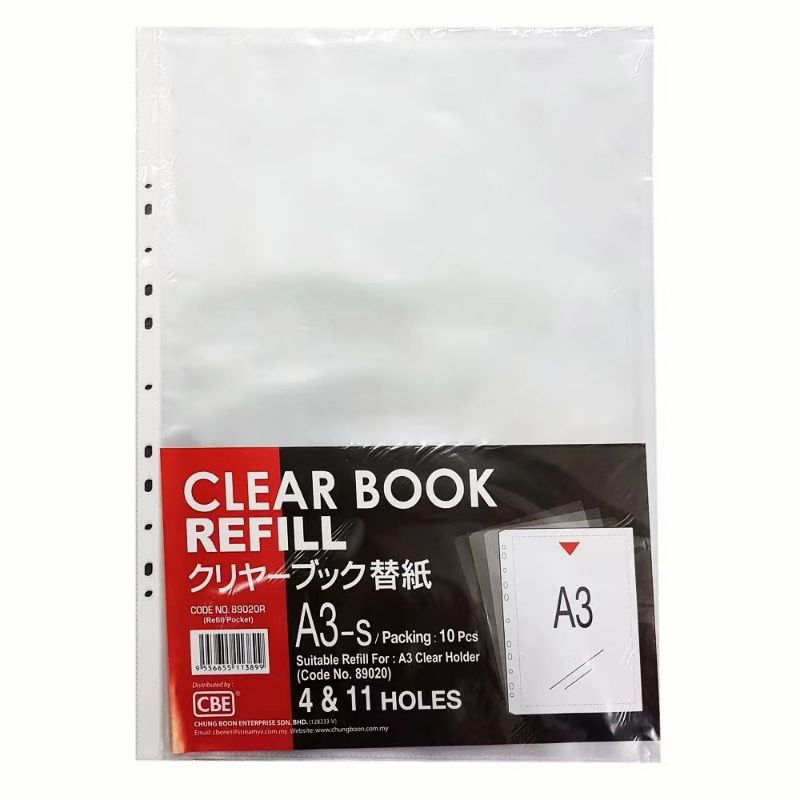 (2PKTS) CBE 89020R A3 Clear Sheet Protector Refill Pocket [11 Holes ...
