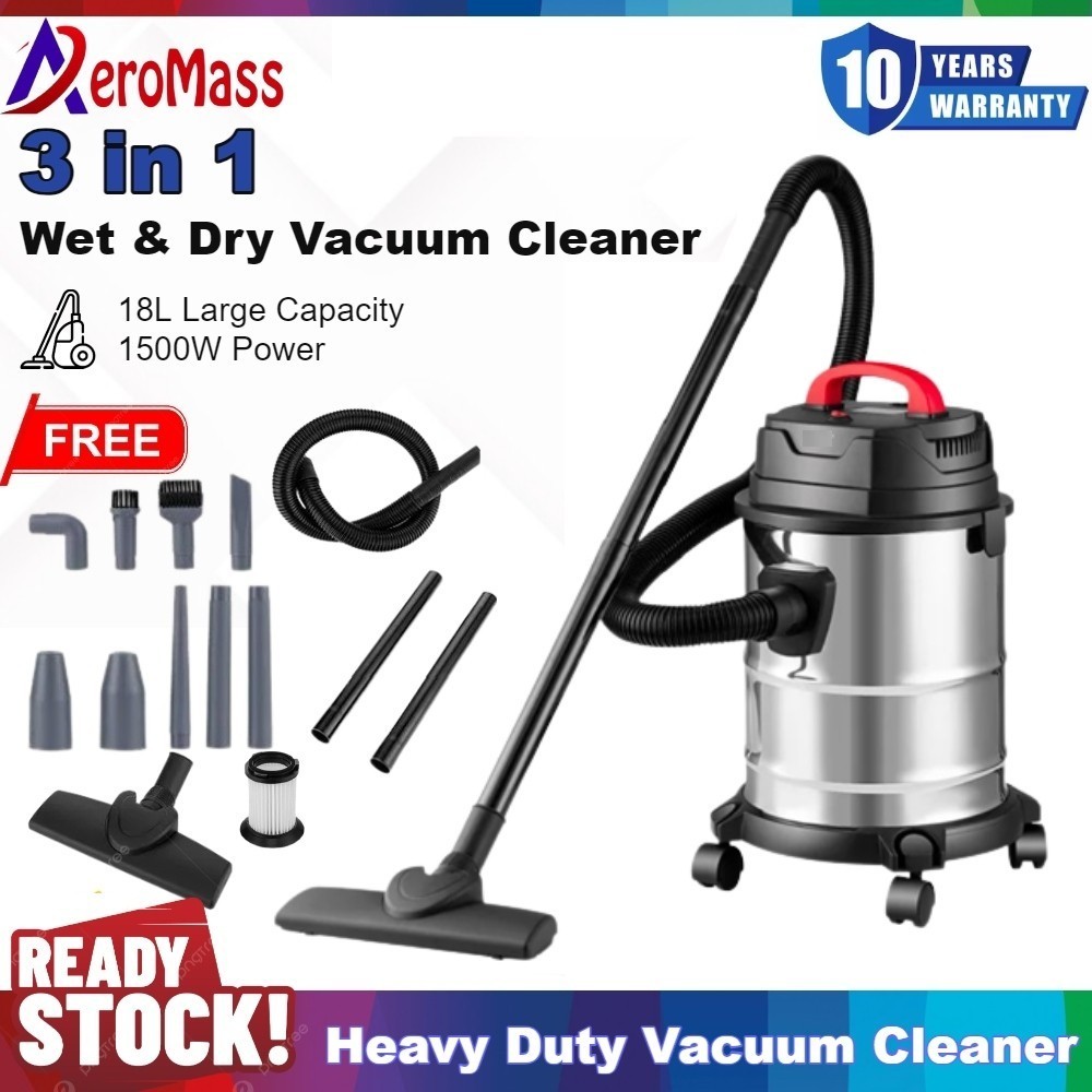 AEROMASS Vacuum 3 In 1 Heavy Duty Stainless Steel Vacuum Cleaner Wet ...