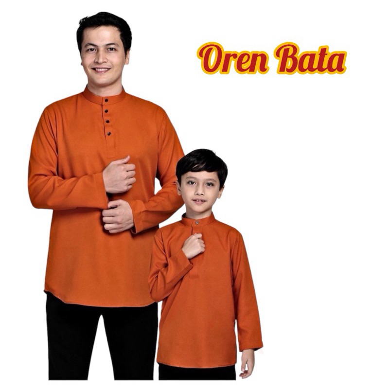 KURTA LELAKI KAIN PREMIUM SATIN LENGAN PANJANG OREN BATA/ ORANGE BRICK ...