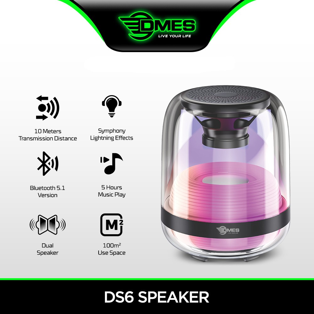 DMES DS6 Wireless Stereo Around V5.1 Bluetooth Speaker with Transparent Design Surface, Battery ...