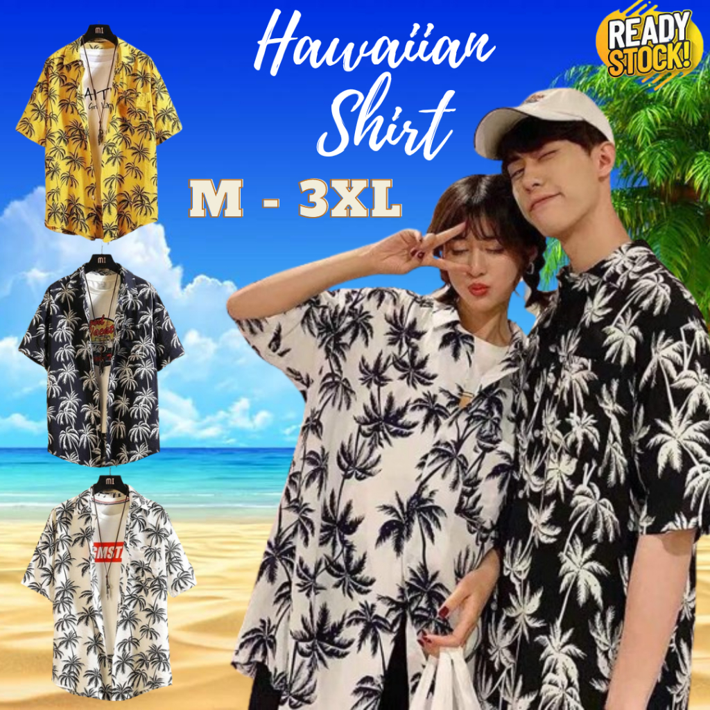 Couple Beach T-shirt Hawaii Jepun lelaki bunga raya pantai retro girl ...